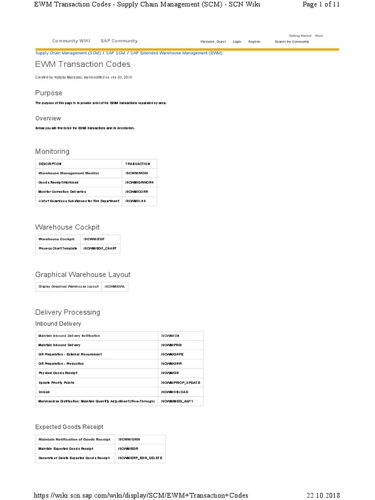 Transaction Codes Ewm | PDF | Warehouse | Radio Frequency Identification