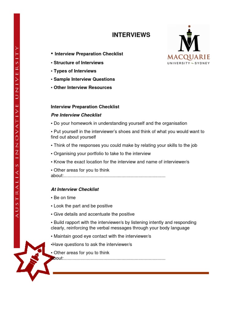 Interviews: Interview Preparation Checklist | PDF | Interview | Nonverbal Communication