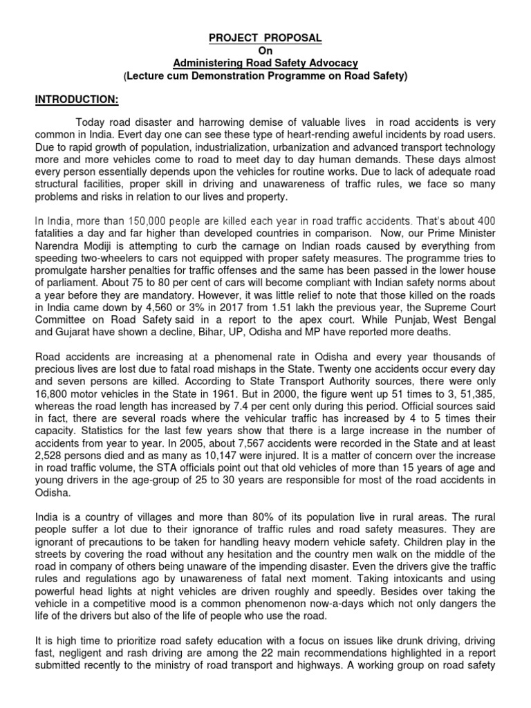 Project Proposal On Administering Road Safety Advocacy | Traffic ...