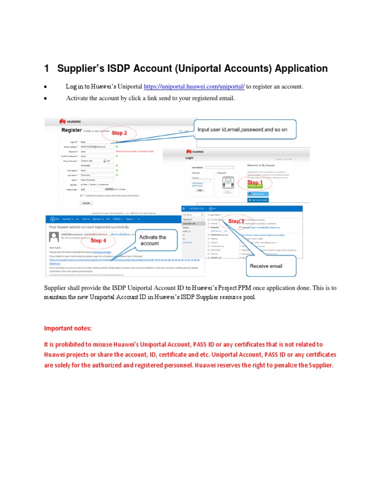 Huawei Uniportal Account Application Guide | PDF