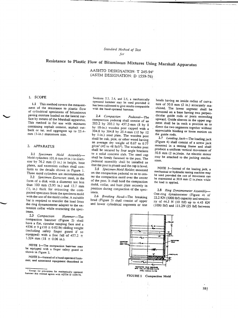AASHTO T 245-94 Resistance To Plastic Flow of Bituminous Mixtures | PDF
