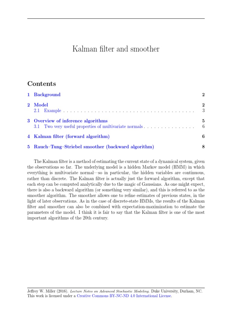 Kalman Filter and Smoother | PDF | Kalman Filter | Statistical Theory