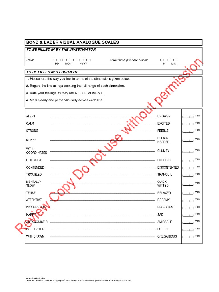 Bond and Lader VAS Scale | PDF | Nature