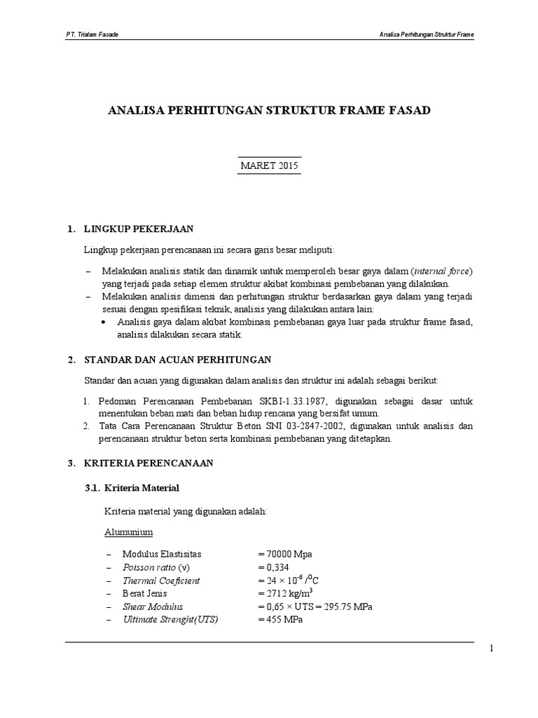 Laporan Perhitungan Struktur-Fasade | PDF