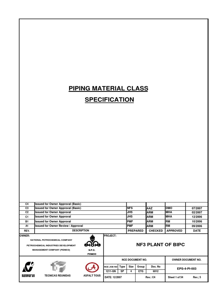Petrochemical Piping Specs | PDF | Pipe (Fluid Conveyance) | Screw