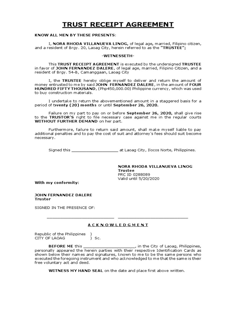 Trust Receipt Agreement | PDF