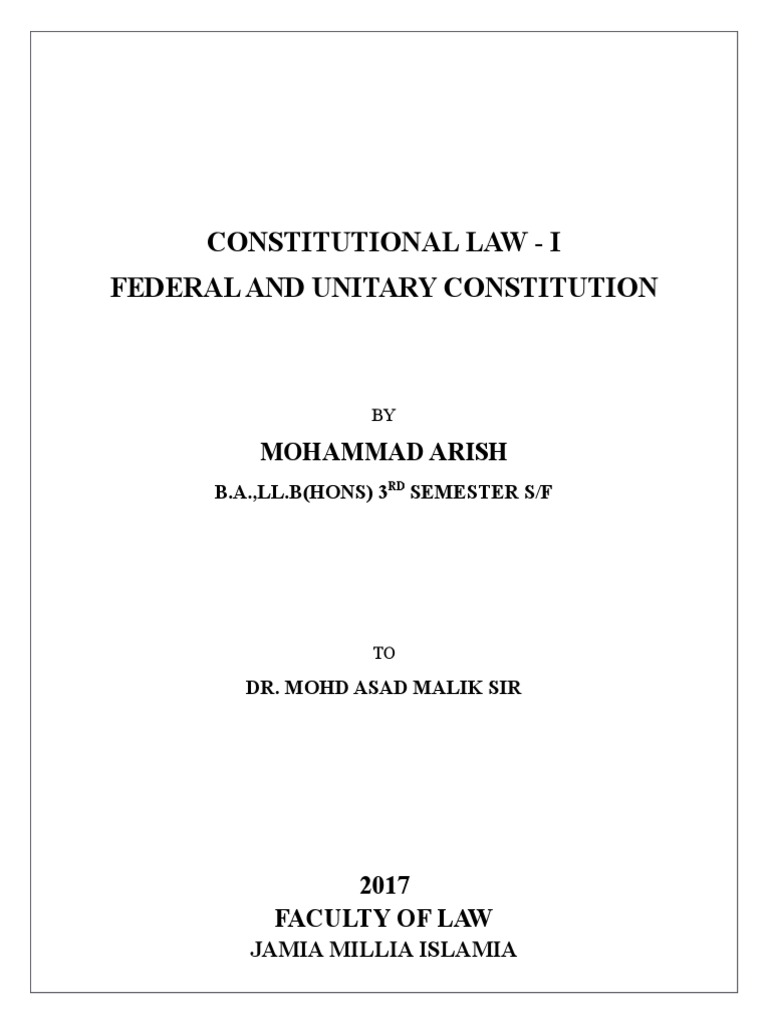 Unitary vs. Federal Constitutions Explained | PDF | Federalism ...