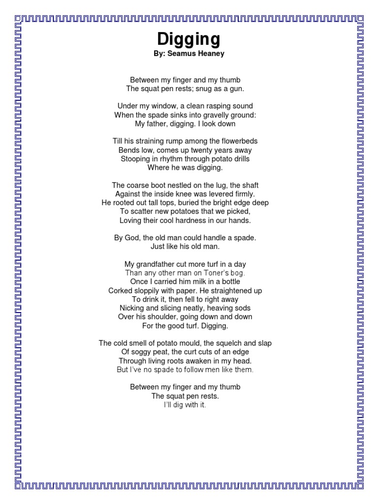 Digging: By: Seamus Heaney | PDF | Traditions | Poetry
