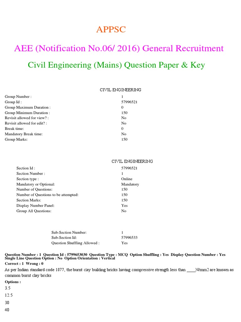 APPSC AEE Civil Engineering MCQs | PDF | Multiple Choice