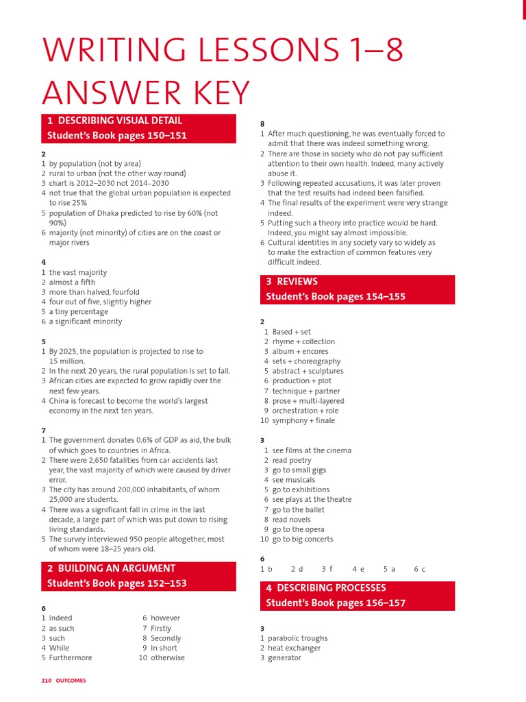 Writing Lessons 1-8 Answer Key | PDF