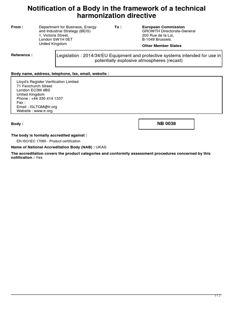 Notification of Lloyd's Register Verification Limited as a Notified ...