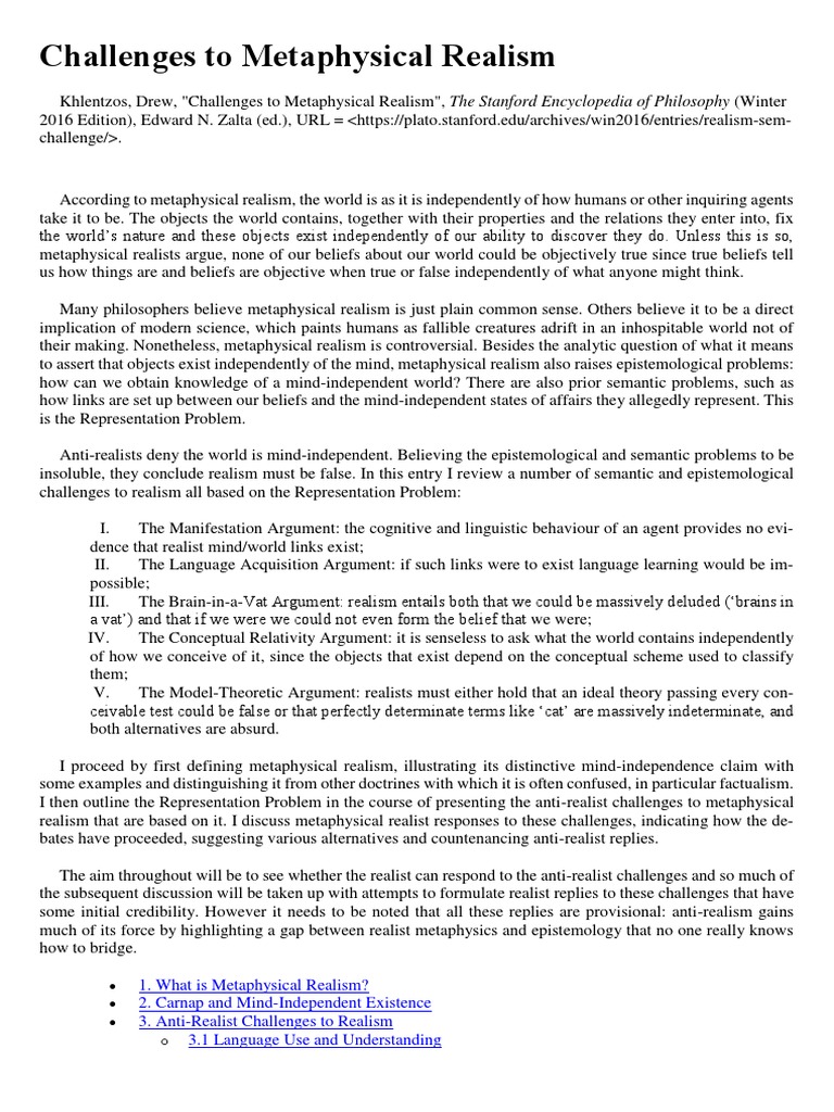 Metaphysical Realism | PDF | Philosophical Realism | Model Theory