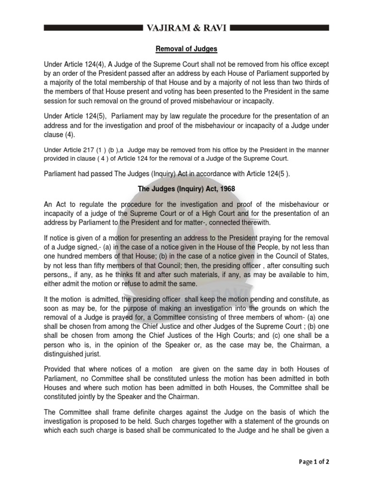 Removal of Judges in India | PDF | Supreme Court Of India | Judge