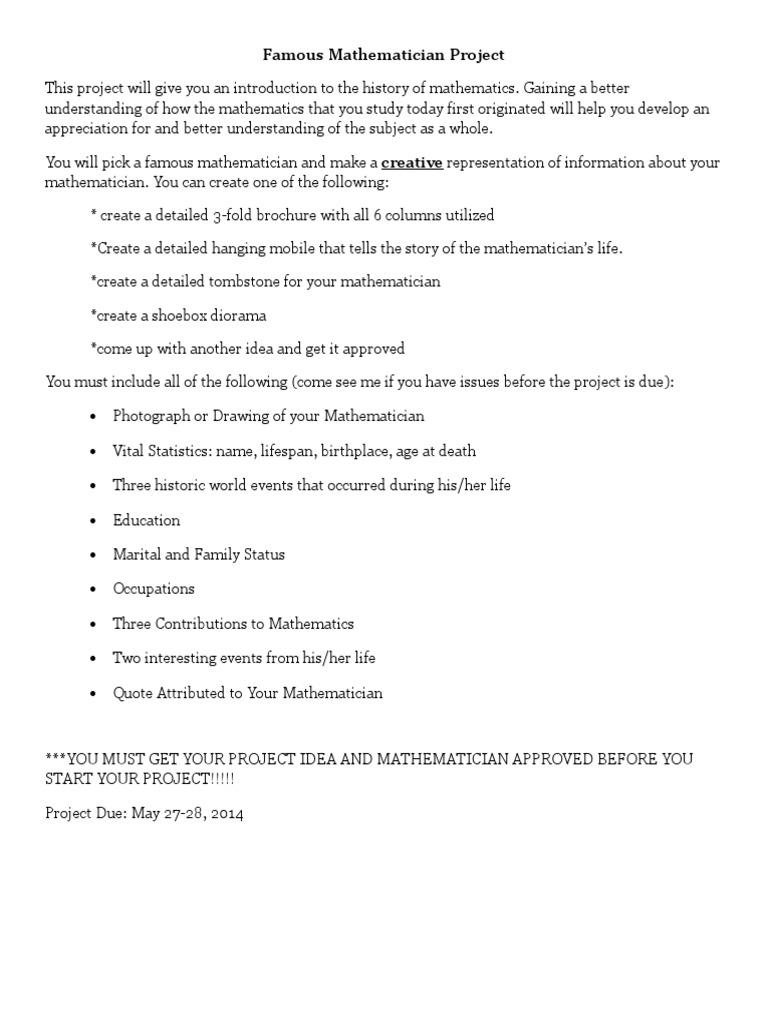 Famous Mathematician Project | PDF