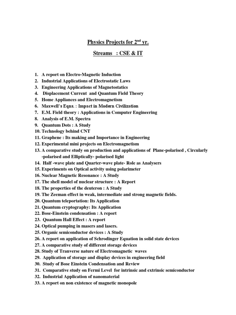 Physics Projects For 2nd Yr | PDF | Field (Physics) | Quantum Field Theory
