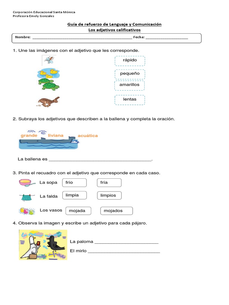 Guía de Adjetivos para Lenguaje Infantil | PDF | Artes del Lenguaje y ...