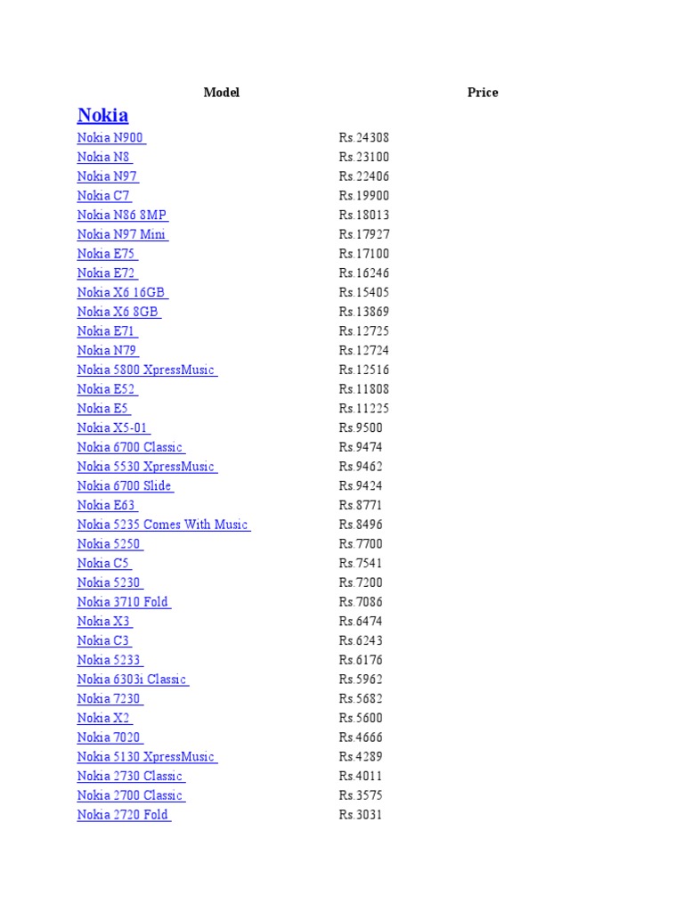 Nokia Mobile Price List 2023 | PDF | Home & Garden