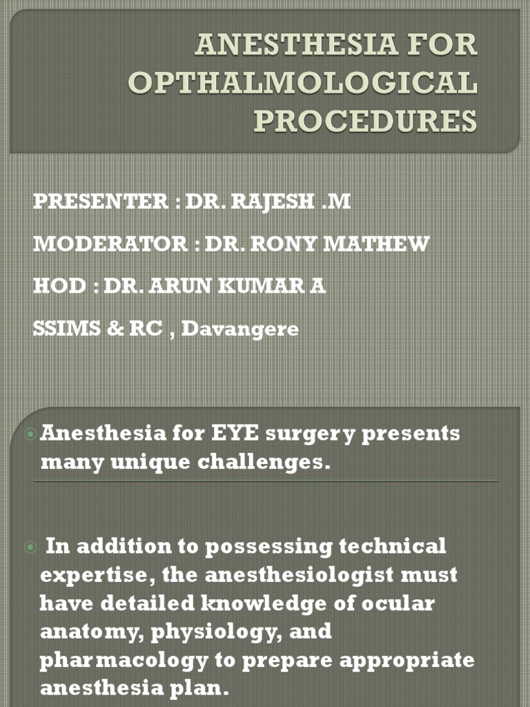 Anesthesia Techniques for Eye Surgery | PDF | Anesthesia | Human Eye
