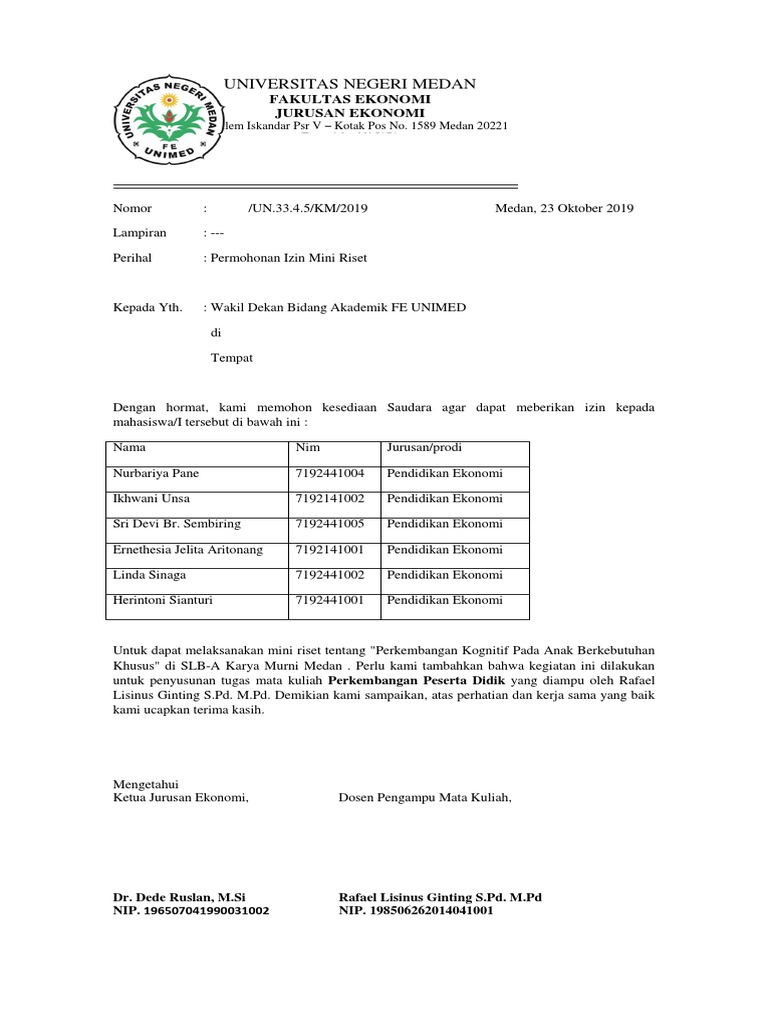 Surat Permohonan Izin Mini Riset | PDF