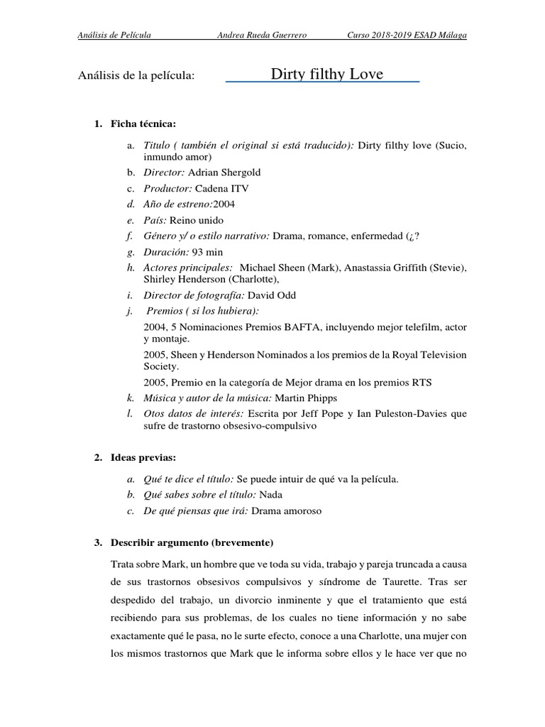 Analisis Dirty Filthy Love | PDF | Desorden obsesivo compulsivo | Sicología
