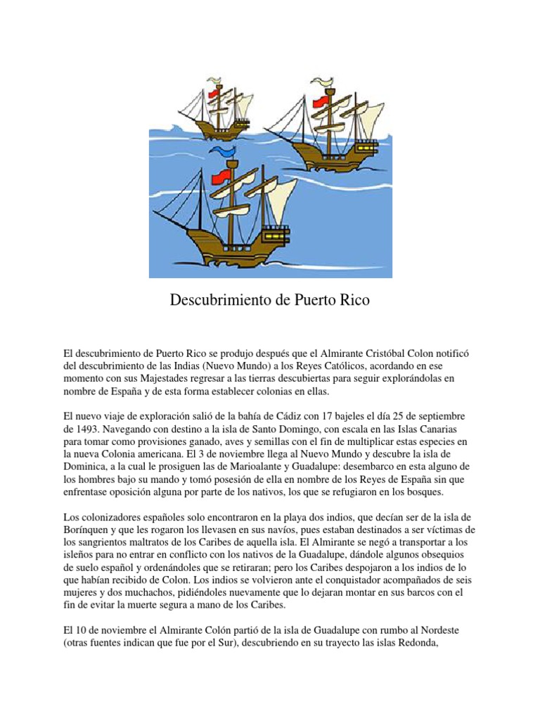 Descubrimiento de Puerto Rico en 1493 | PDF | Cristobal colon | Imperio ...