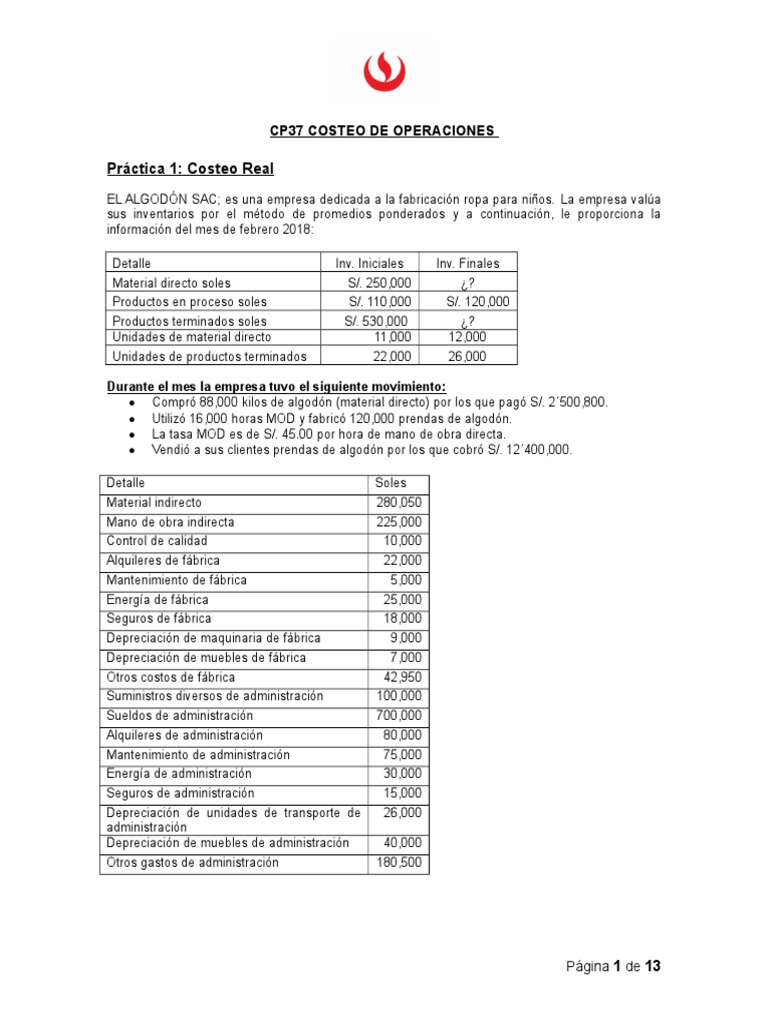 Semana 3 Ejercicios de Costo Real | PDF | Costo | Inventario