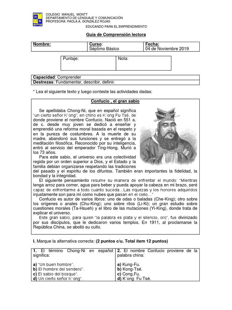 Guía de Comprensión Lectora | Descargar gratis PDF | Confucio | Science