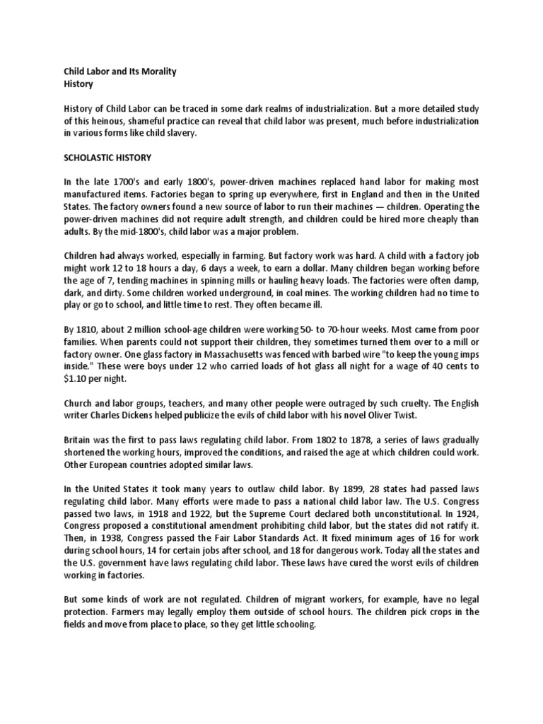 Child Labor and Its Morality | PDF | Child Labour | Oliver Twist