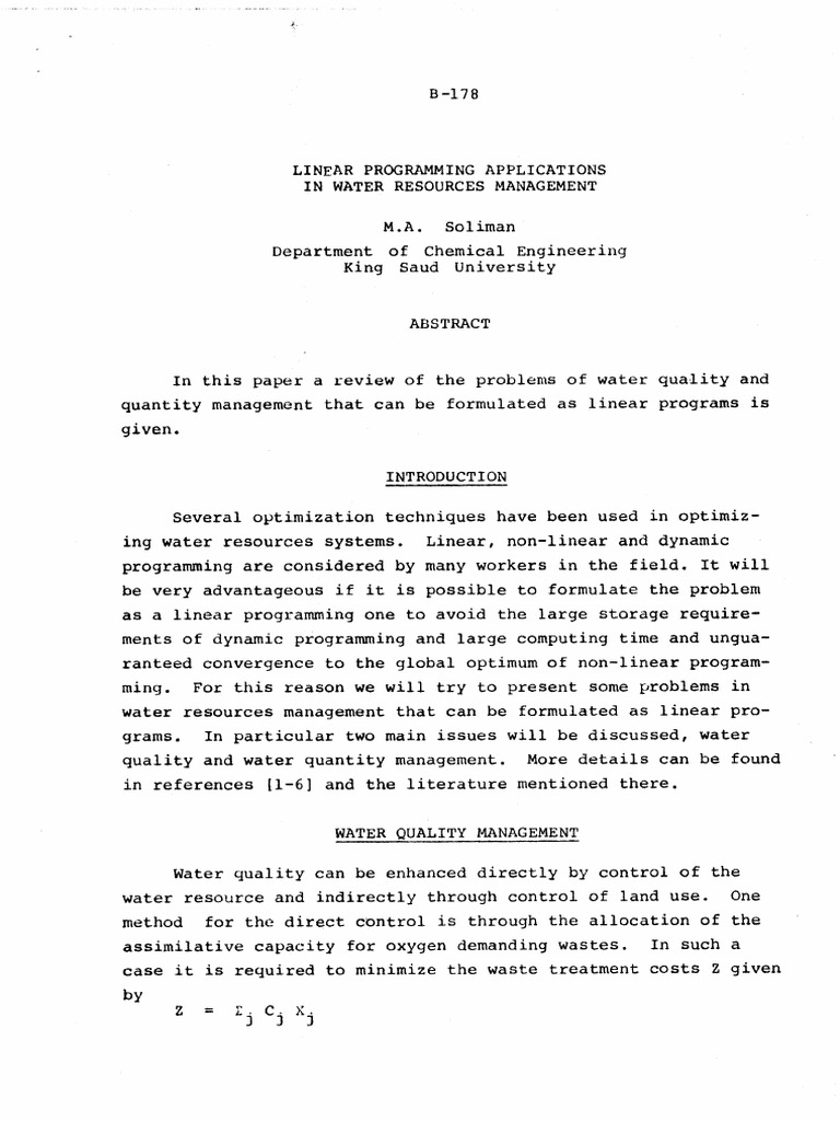 Linear Programming Applications in Water PDF | PDF | Mathematical ...