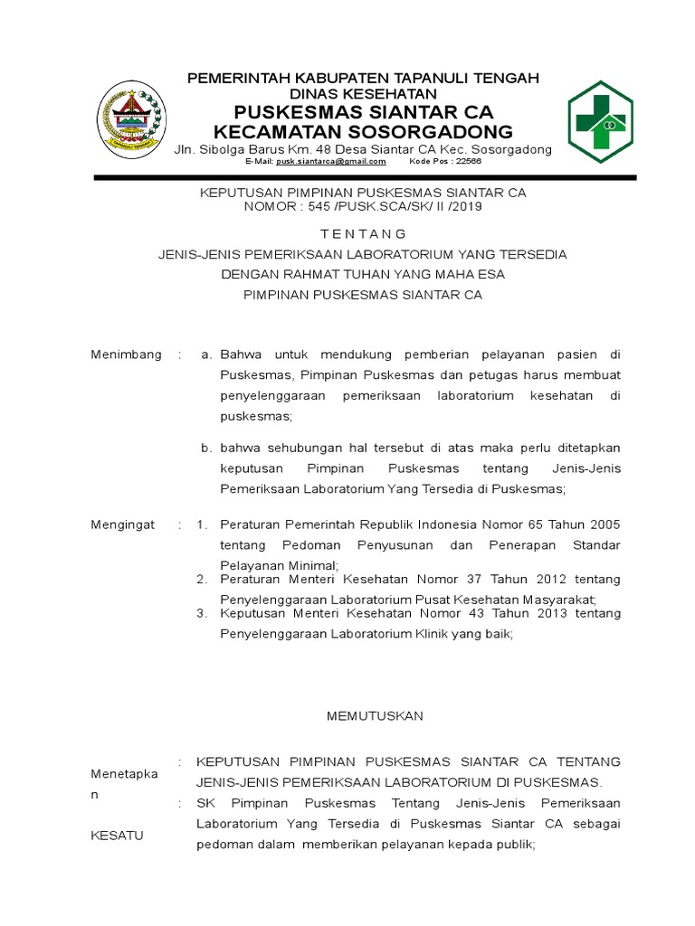 SK Jenis-Jenis Pemeriksaan Laboratorium Yang Tersedia | PDF