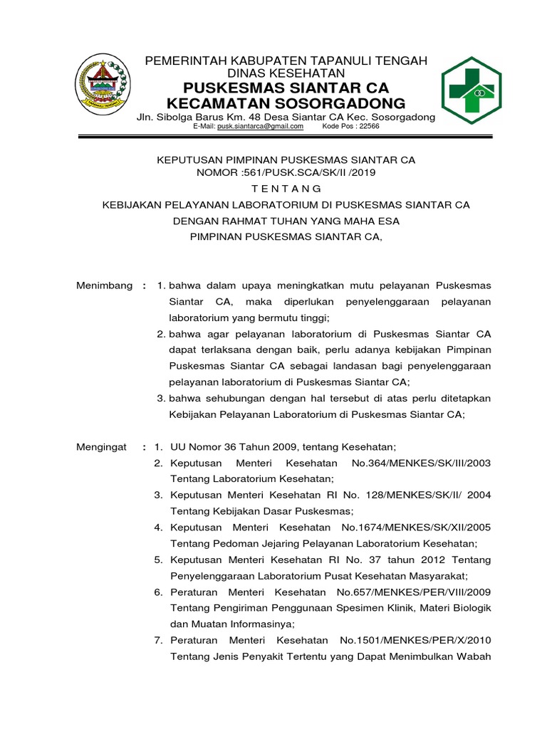 SK Pelayanan Laboratorium | PDF