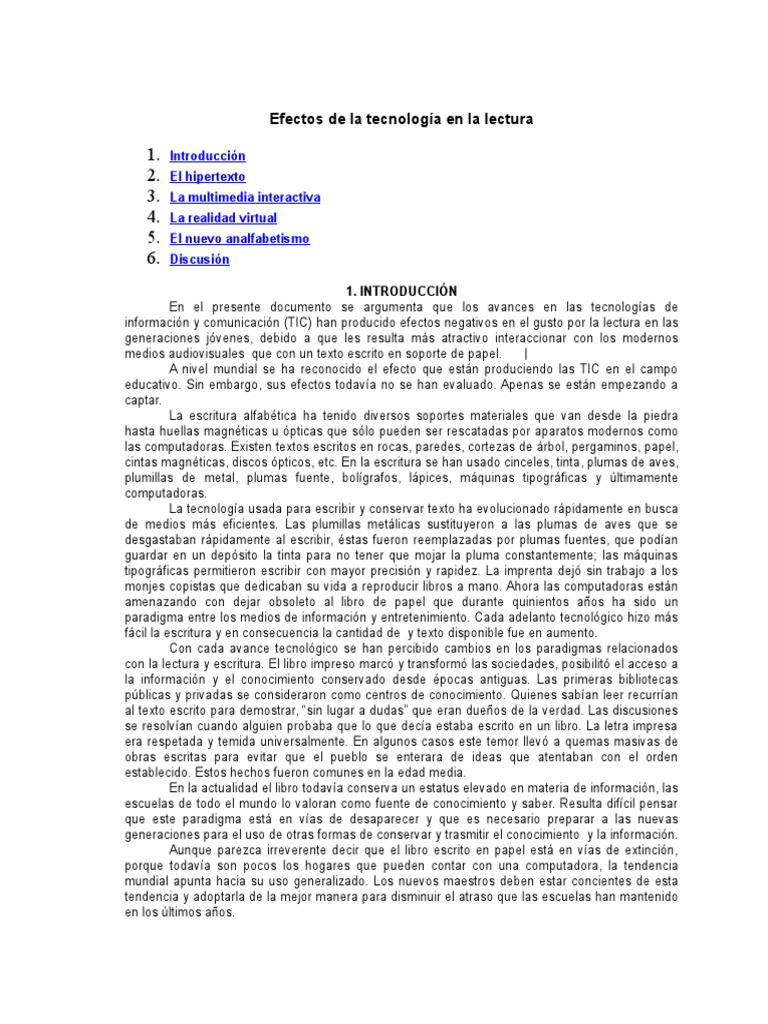 Impacto de la tecnología en la lectura | PDF | Hipertexto | Realidad ...