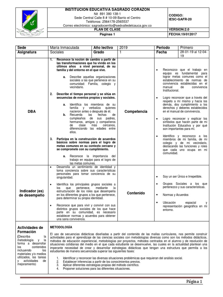 Sociales Primer Periodo Grado Primero | PDF | Plan de estudios | Familia