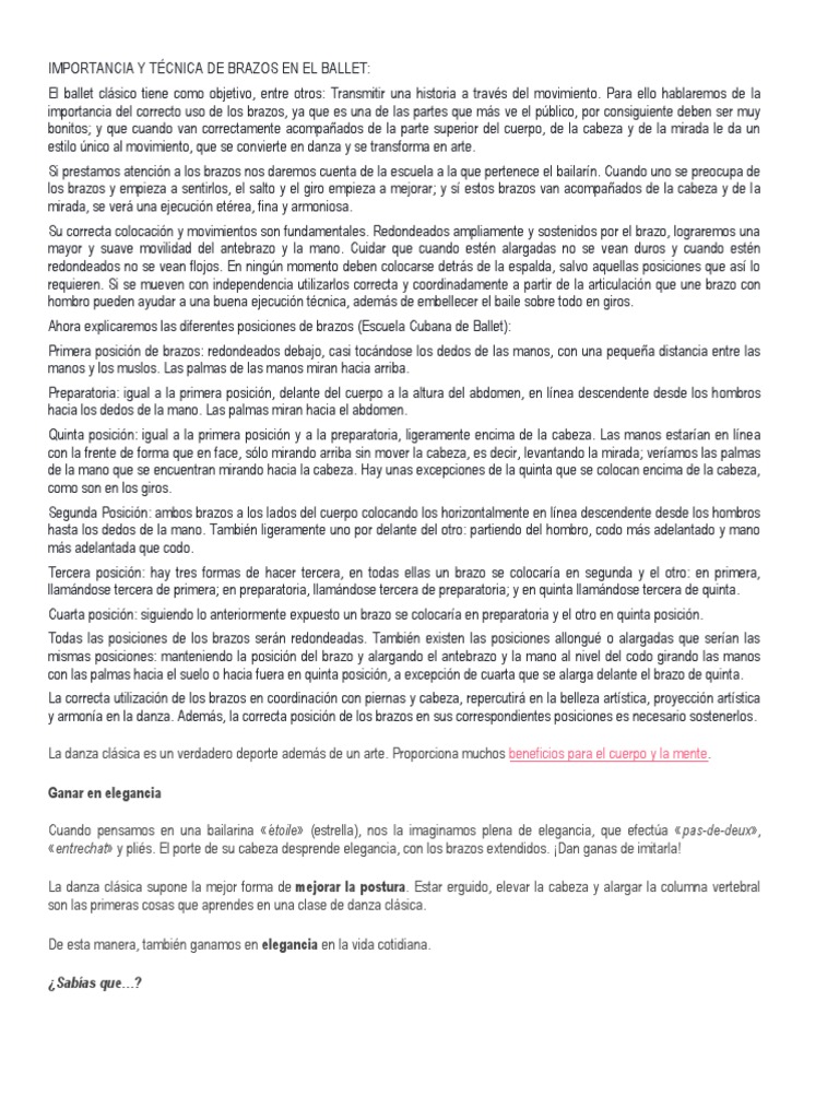 Importancia y Técnica de Brazos en El Ballet | PDF | Mano | Ballet