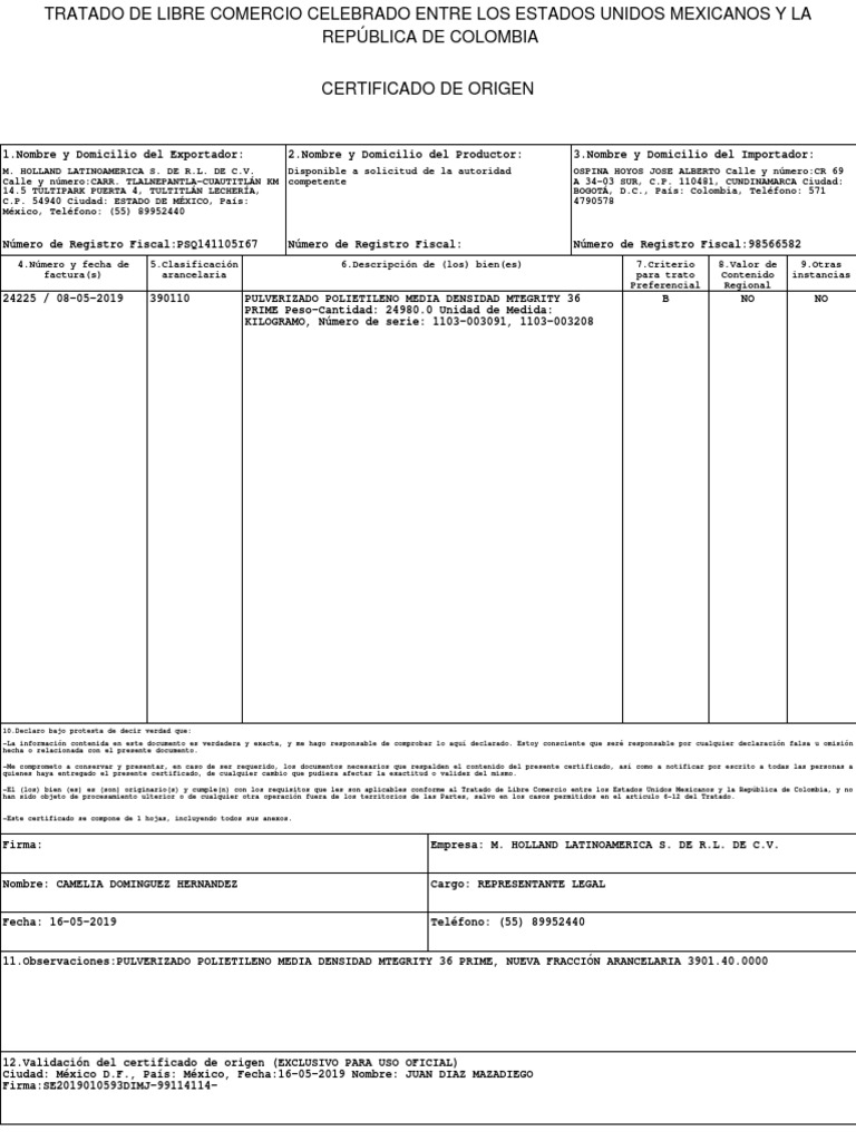 Certificado de Origen F. 24225 | PDF | México