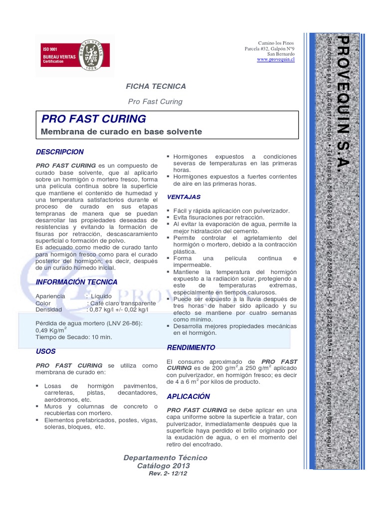 Membrana Curado Pro Fast Curing | PDF | Hormigón | Materiales
