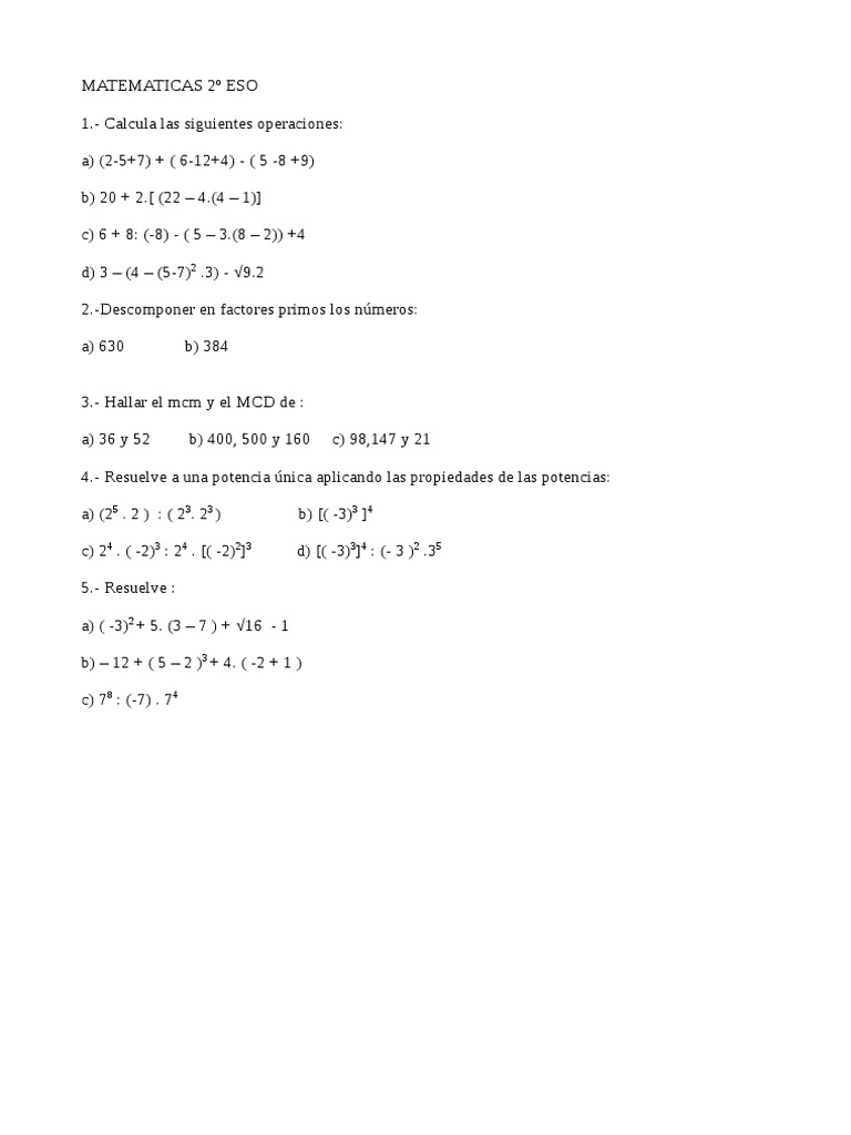 Ejercicios de Potencias 2º Eso | PDF