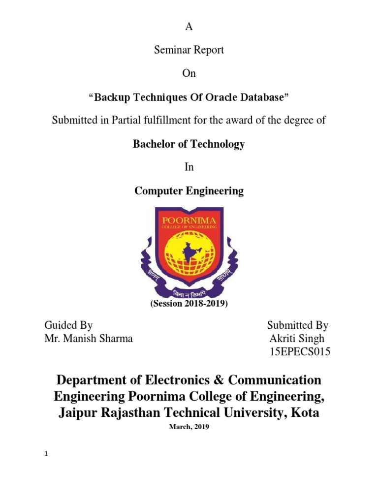 Seminar Report Template | PDF | Backup | Databases