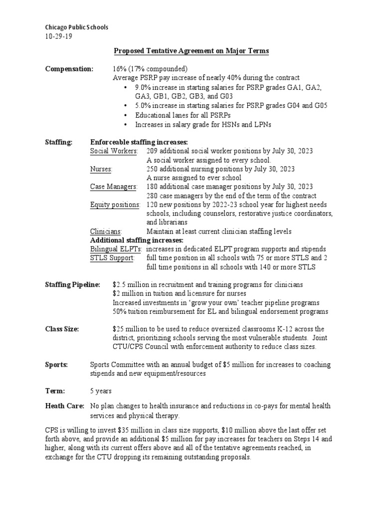CPS' Proposed Tenative Agreement 10-29-19 | PDF | Nursing | Health Care