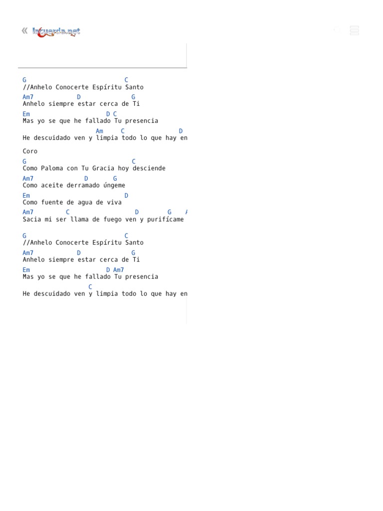 Rey de Reyes, Anhelo Conocerte Espiritu Santo - Letra y Acordes | PDF