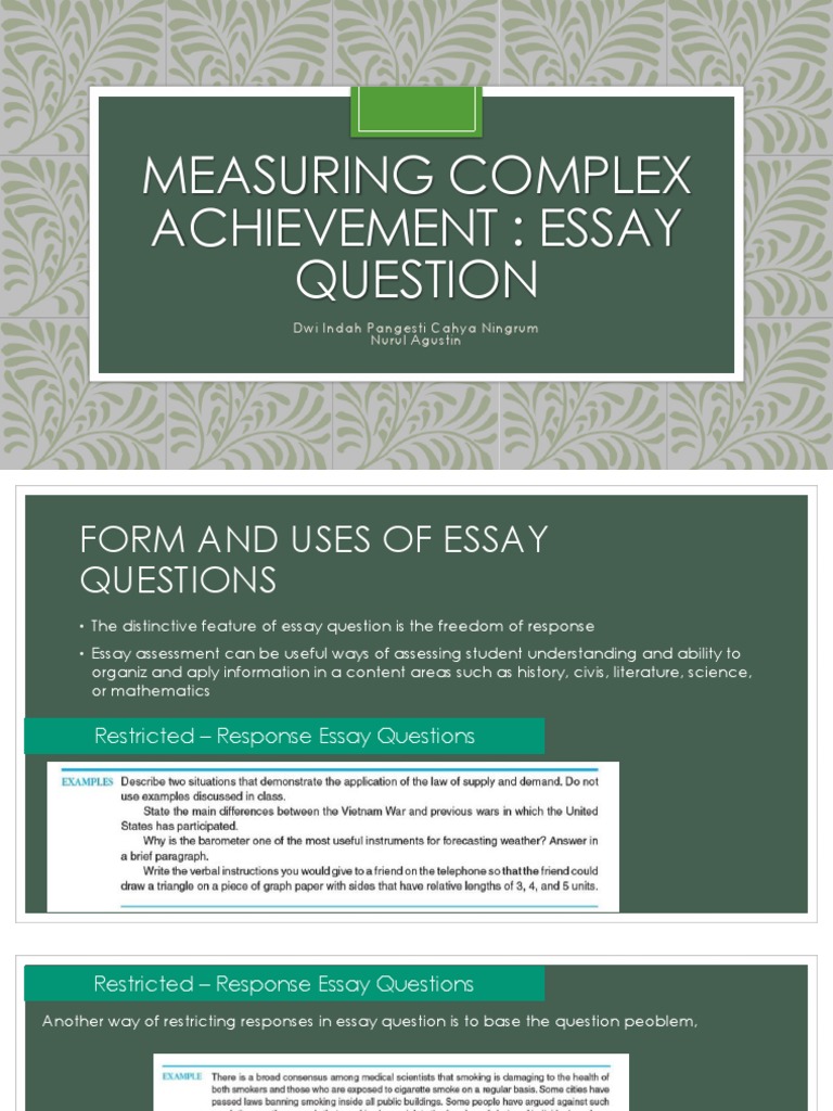 Measuring Complex Achievement: Essay: Dwi Indah Pangesti Cahya Ningrum ...