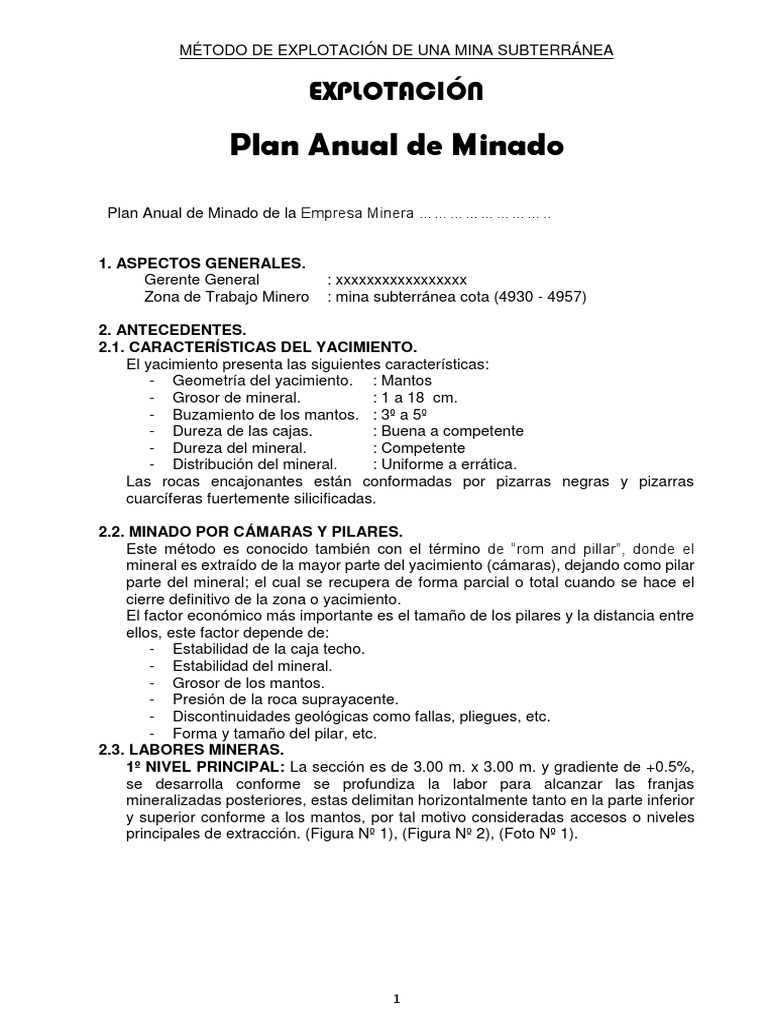 1 Plan Anual de Minado UANCV | PDF | Minería | Materiales