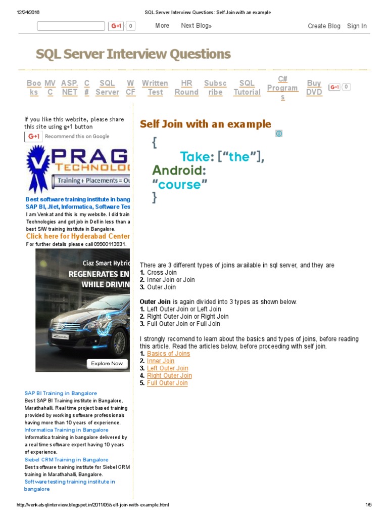 SQL Server Interview Questions - Self Join With An Example | PDF | Data ...