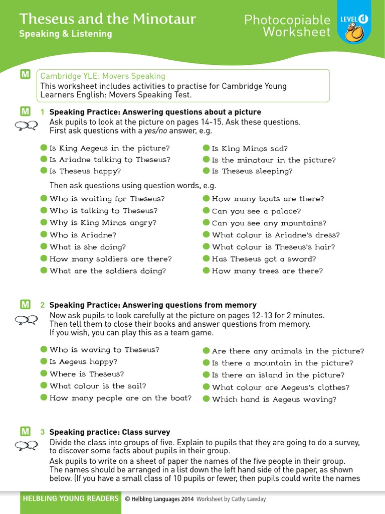 Speaking Activities Theseus and The Minotaur | PDF | Theseus | Minotaur