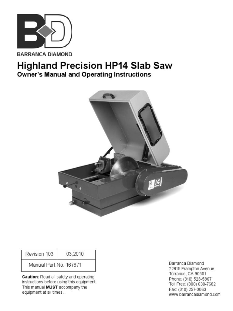 Slab Saw Owner's Manual | PDF | Ac Power Plugs And Sockets | Screw