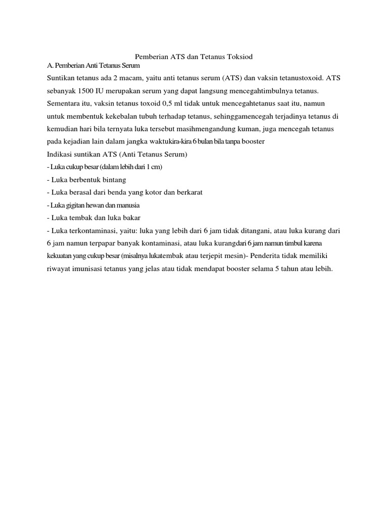 SOP Pemberian ATS Dan Tetanus Toksiod | PDF
