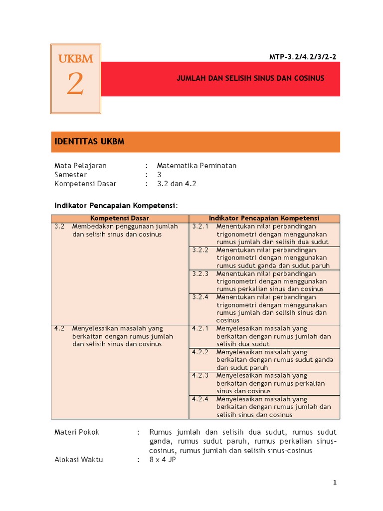 Rumus Jumlah dan Selisih Sinus-Cosinus | PDF