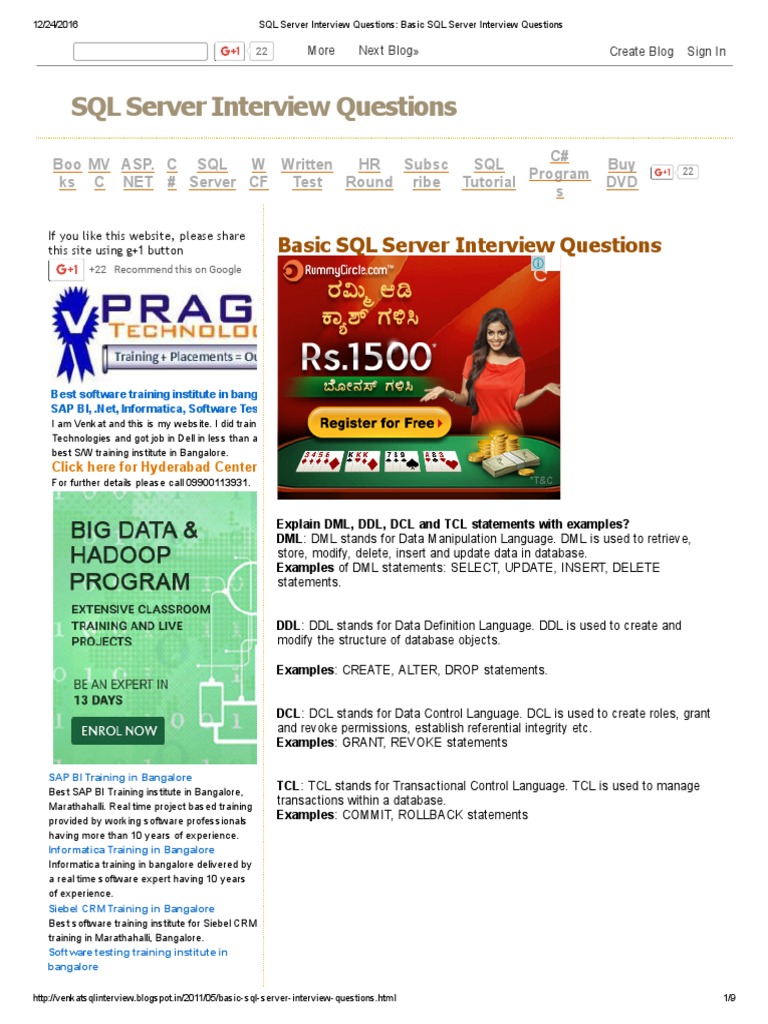 SQL Server Interview Questions - Basic SQL Server Interview Questions | PDF | Database Index ...