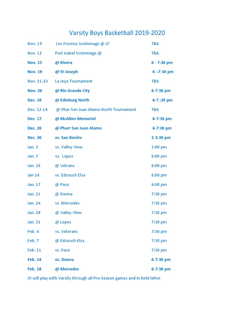 Varsity Schedule 19-20 | PDF