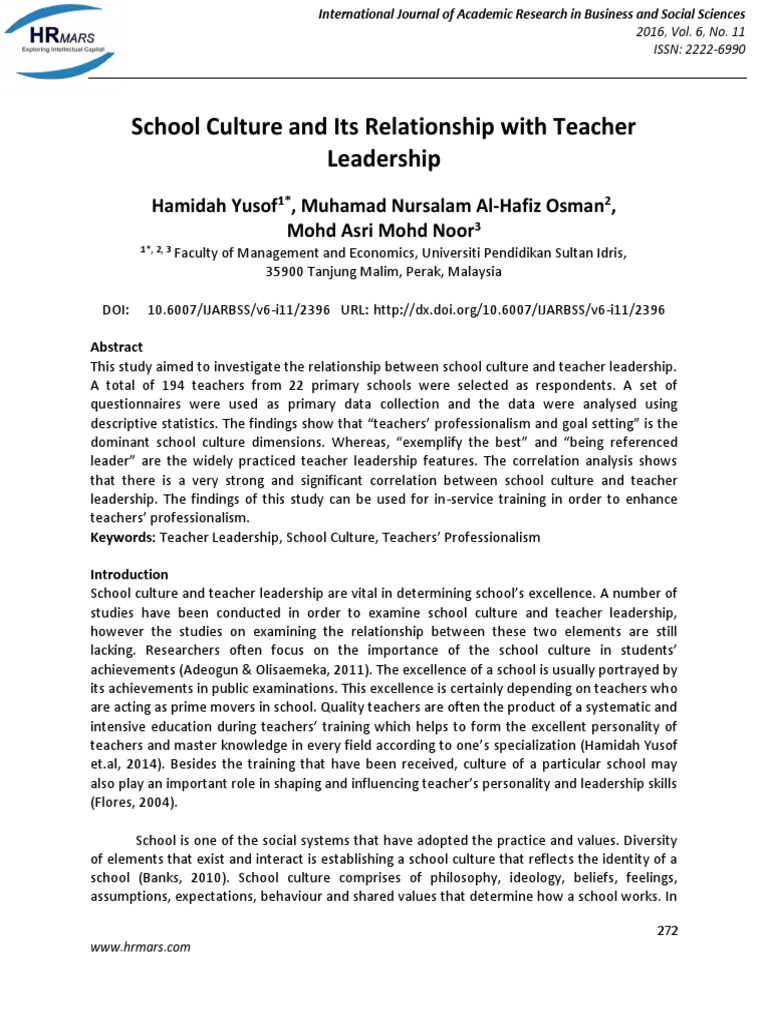 School Culture and Its Relationship With Teacher Leadership | PDF | Leadership | Teachers